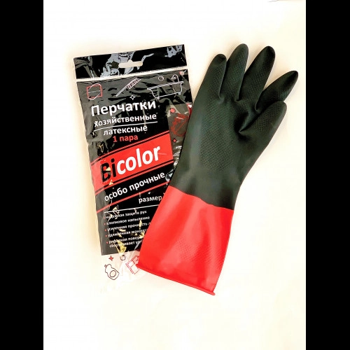 Перчатки хозяйственные BICOLOR из натурального латекса, для уборки ...